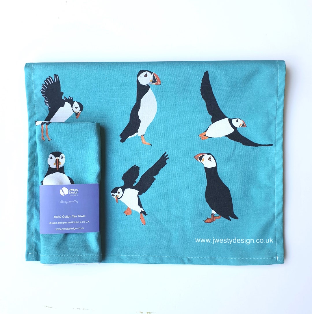 Puffin Tea Towel | Gifts With Puffin Design| Bird Lovers Kitchen Gift ...