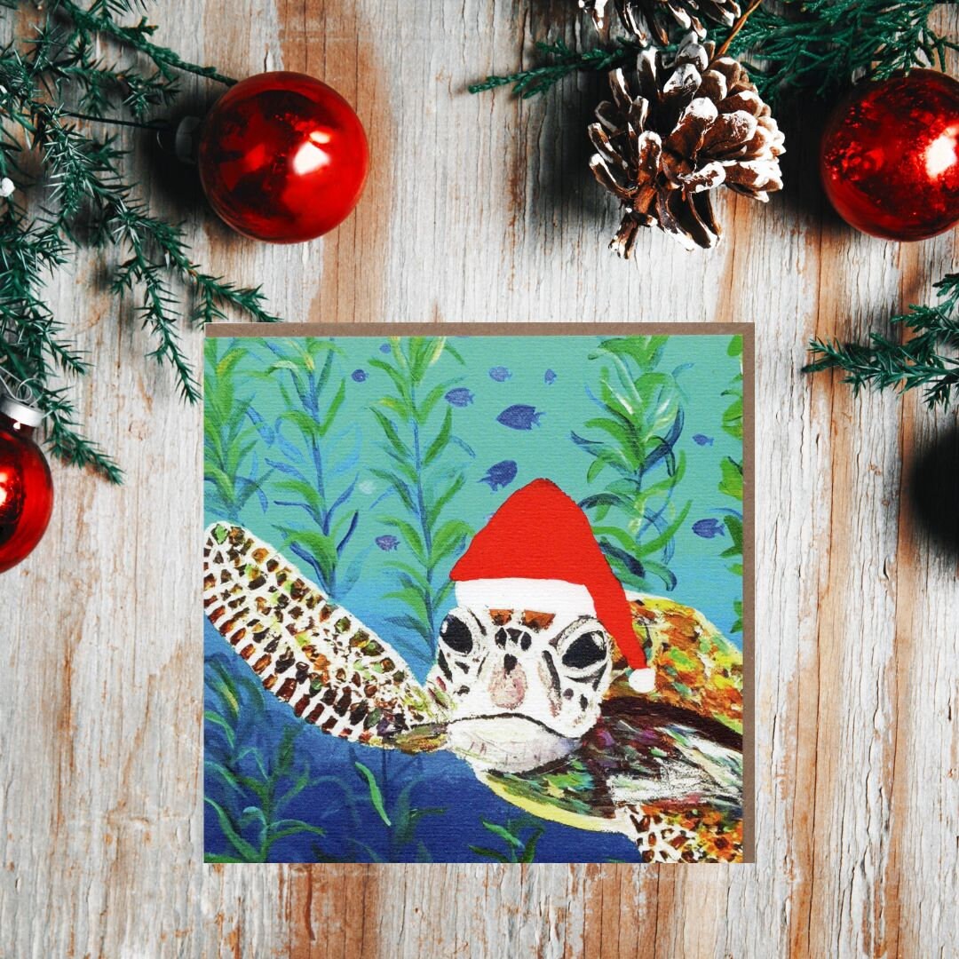 Christmassy Turtle Card Festive Turtle Turtle Santa Hat Card Turtle ...