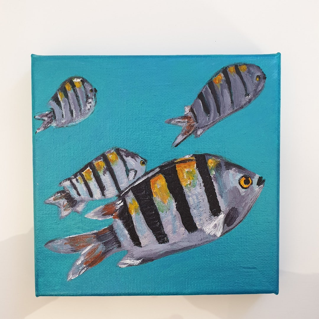 Tropical Fish Painting on Canvas Fish Art Small Fish Painting ...