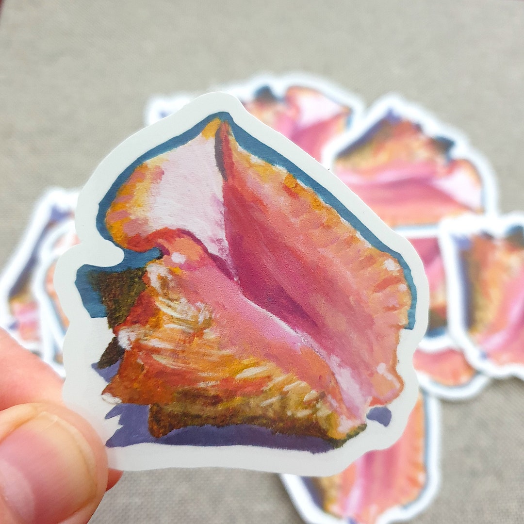 Conch Shell Sticker, Sea Shell Die Cut Sticker, Conch Waterproof Glossy ...