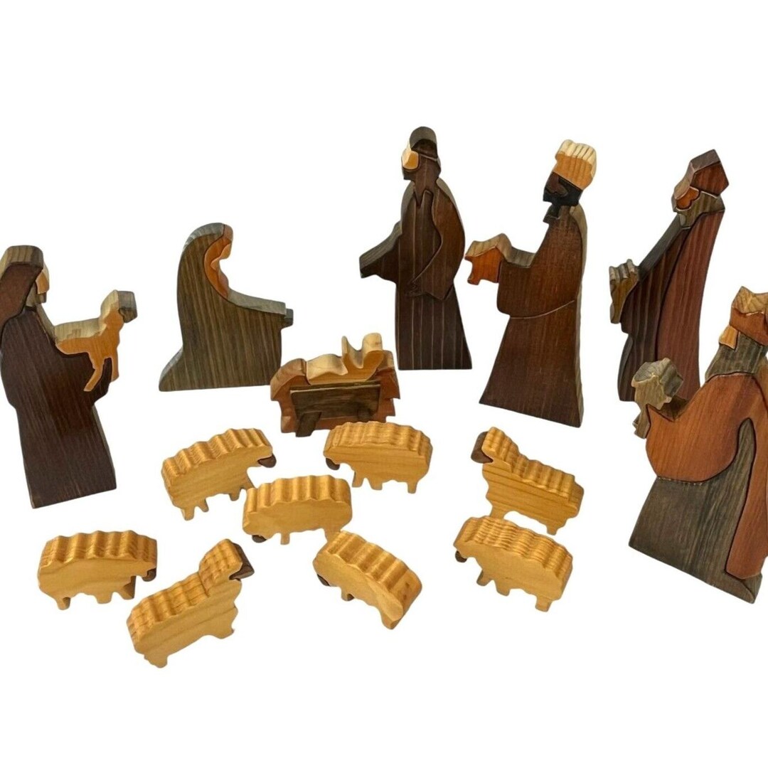 Vintage 15 Piece Puckane Community Crafts Ireland Nativity Set Wood ...