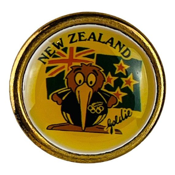 Vintage New Zealand Olympic Mascot Goldie Lapel Pin S… - Gem