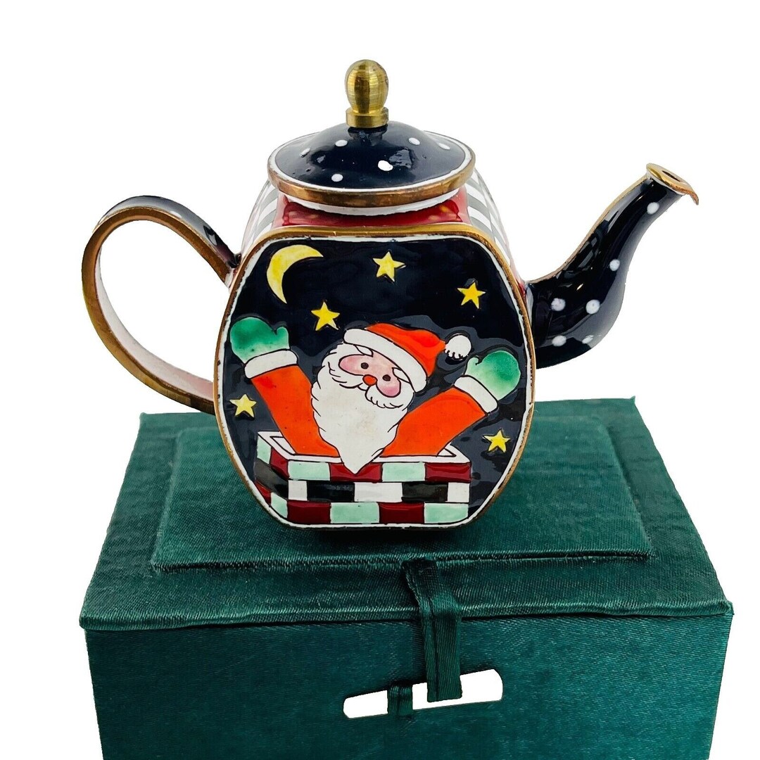Vintage Miniature Hand Painted Christmas Teapot Santa Claus Chimney ...