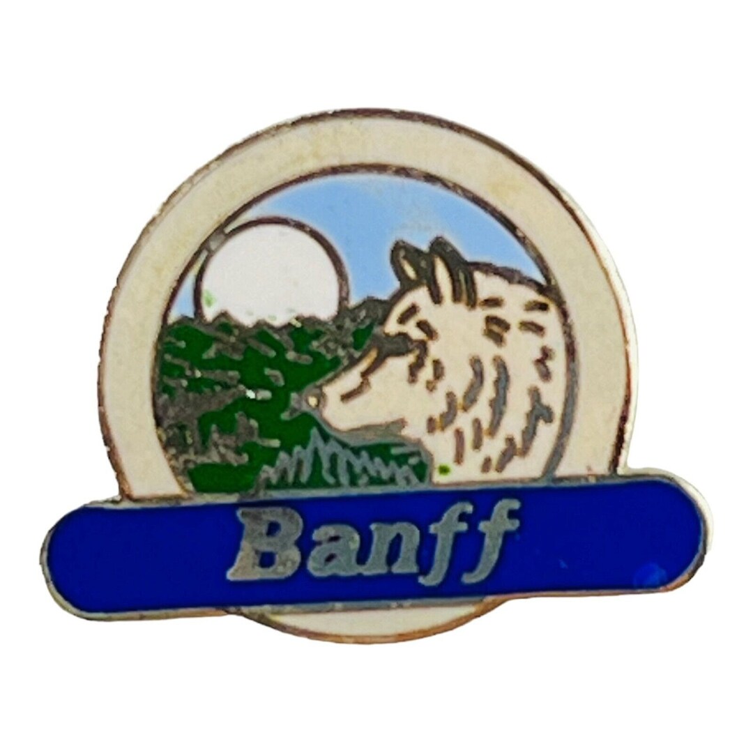 Vintage Banff National Park Lapel Pin Canada Wolf Travel Souvenir Gift ...