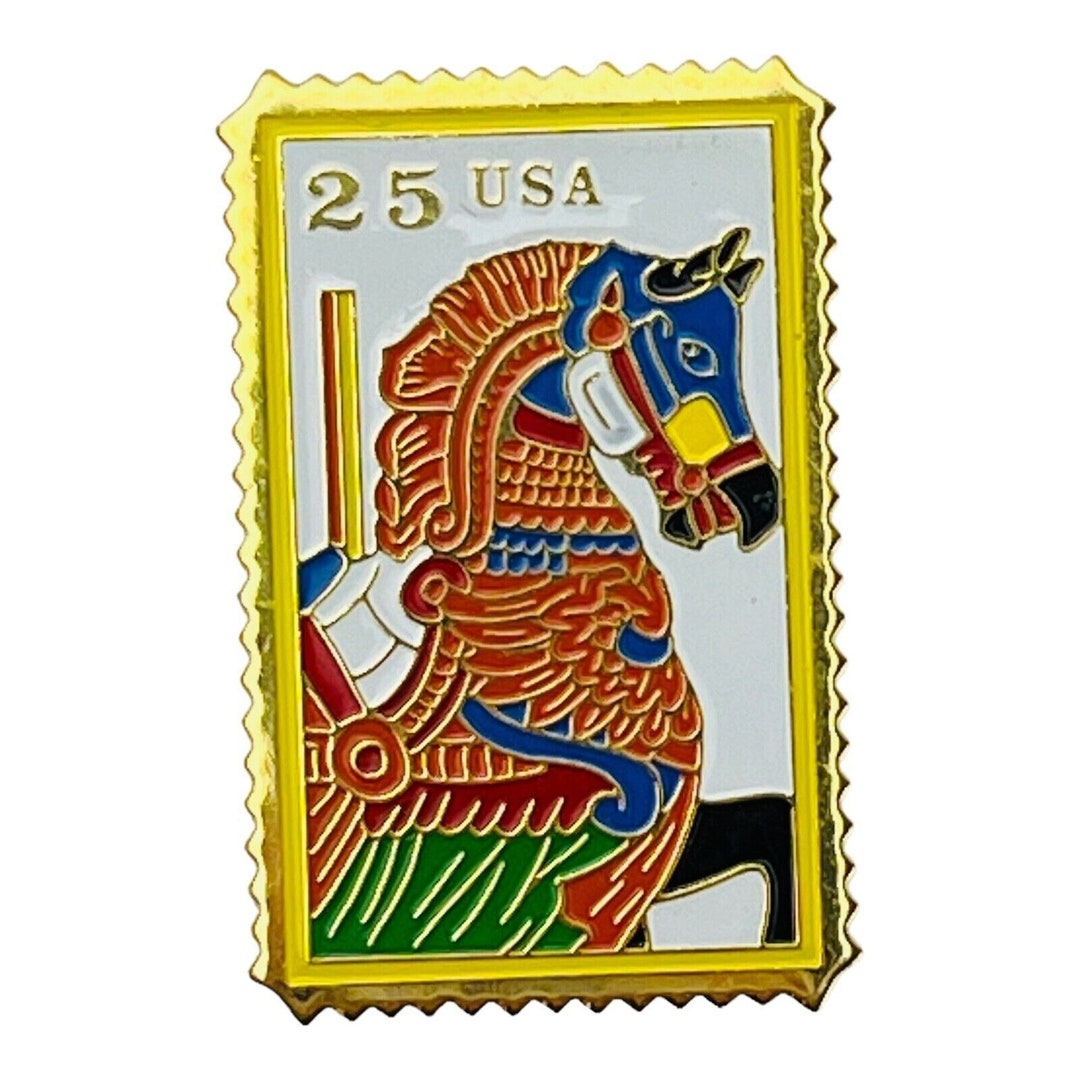 Vintage Carousel Horse Postage Stamp Lapel Pin 1988 Souvenir Gift USPS ...