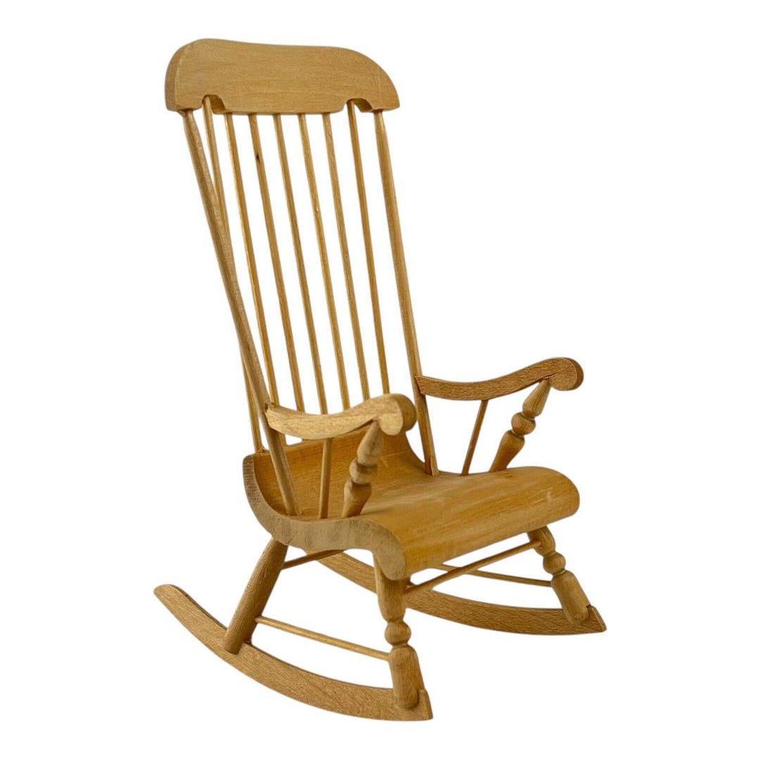 Vintage Dollhouse Artisan Rocking Chair 5.75 Inch Hand Carved Wood and ...