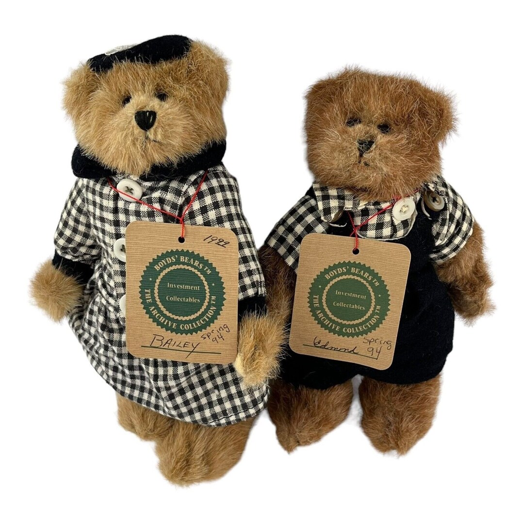Lot of 2 Boyds Bears Spring 1994 Bailey and Edmund Black Check and Navy ...