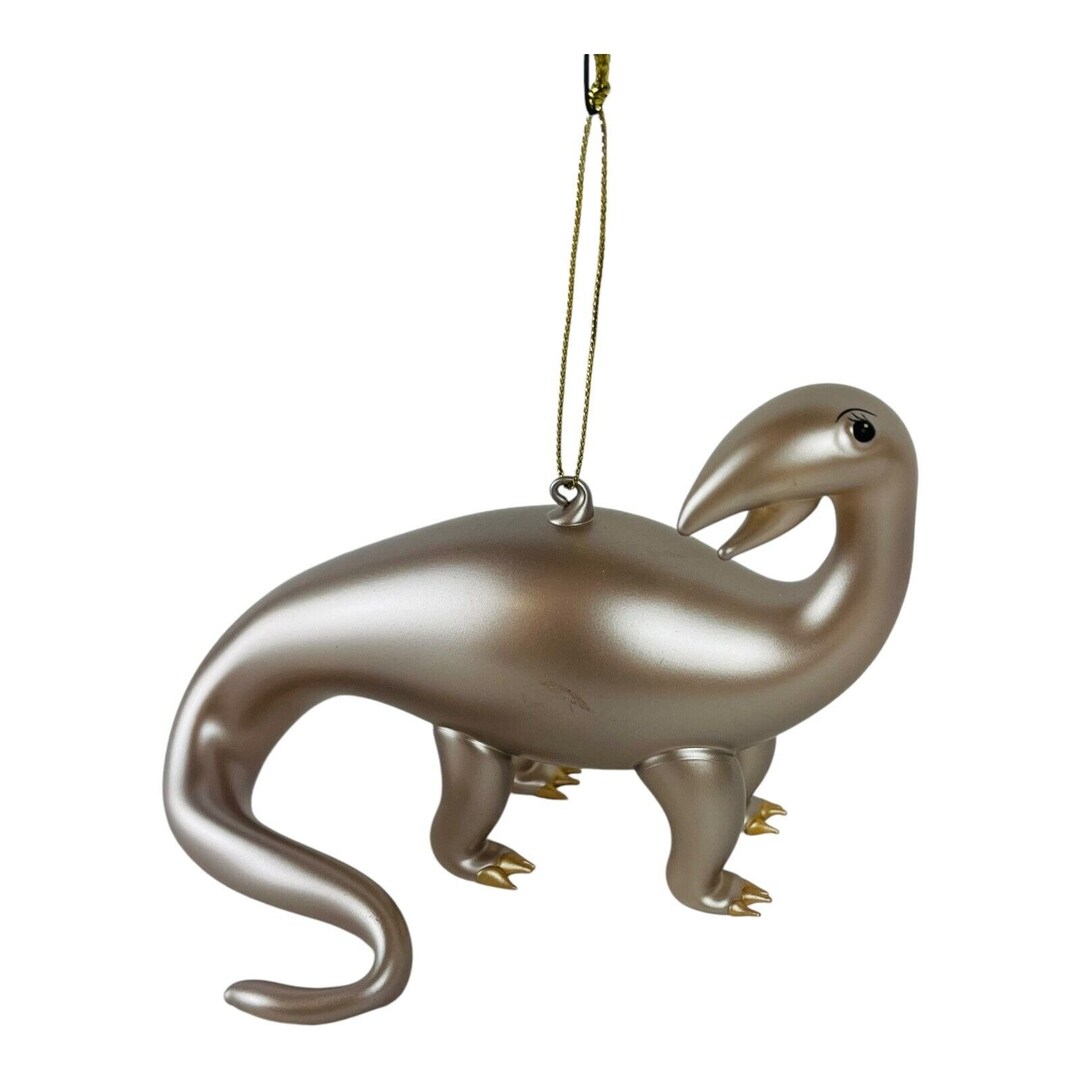 Vintage Brontosaurus Dinosaur Glass Christmas Ornament Gray Silver 5.5 ...