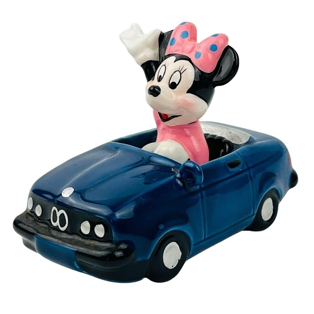 Vintage Disney Minnie Mouse Ceramic Figurine Driving Blue Convertible ...