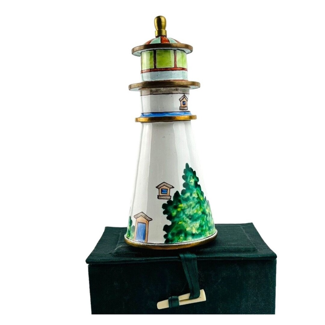 Vintage Miniature Lighthouse Trinket Box Hand Painted Enamel on Copper ...
