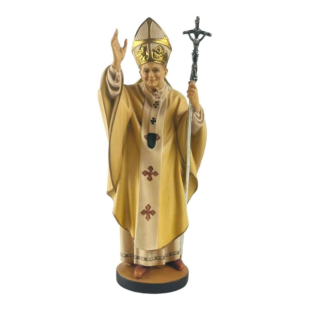 Vintage Pope John Paul II Statue Figurine Hand Carved Wood and Hand ...