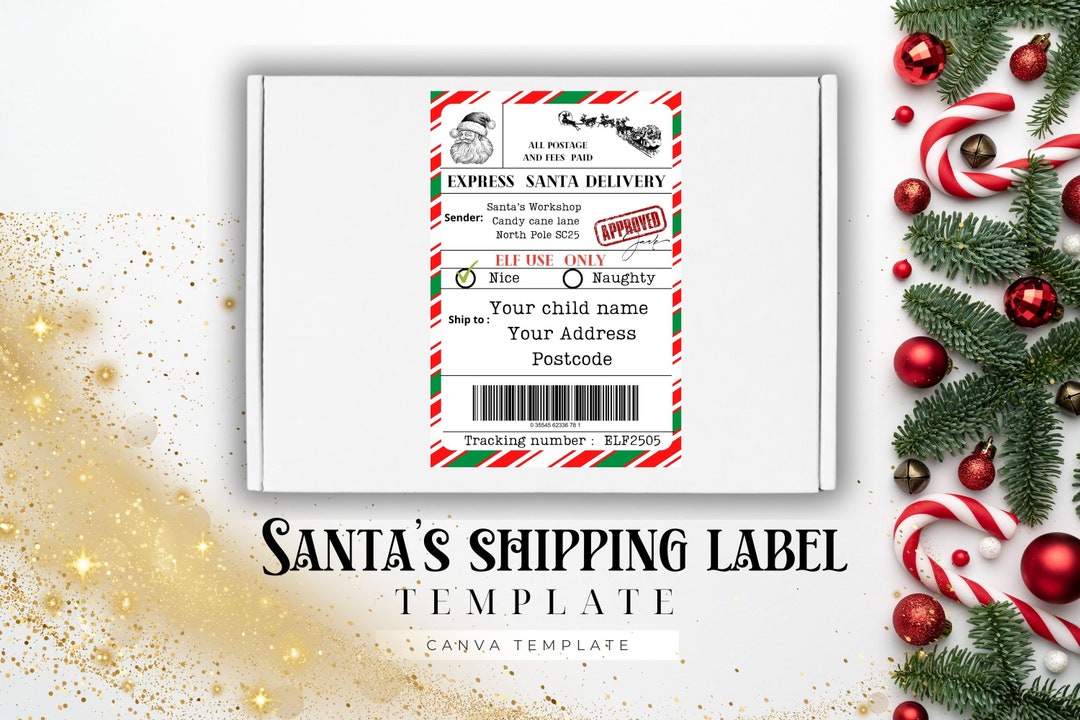 Editable Santa Shipping Label Canva Template - Christmas Gift Tag ...