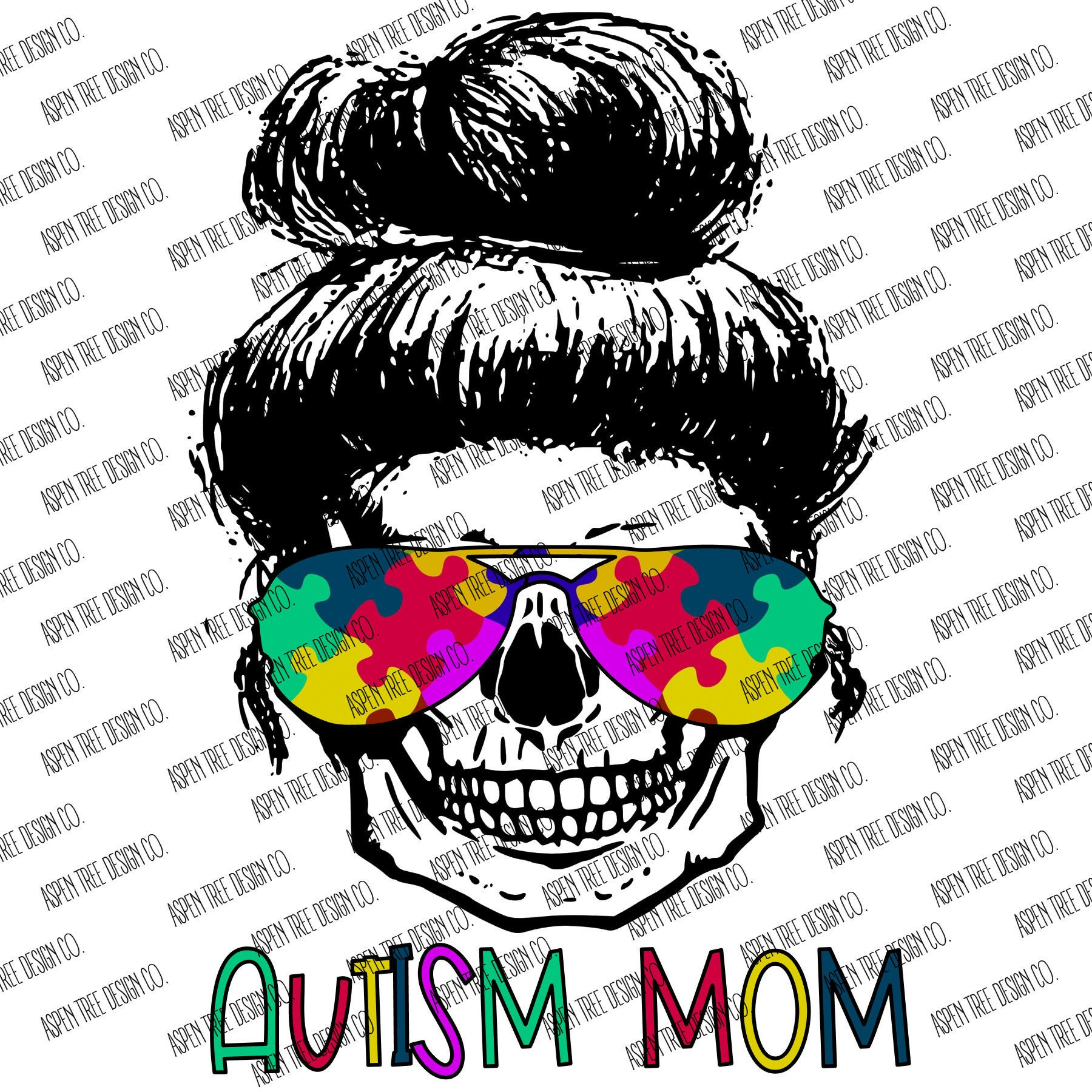 Messy Bun Autism Mom Skull | Etsy