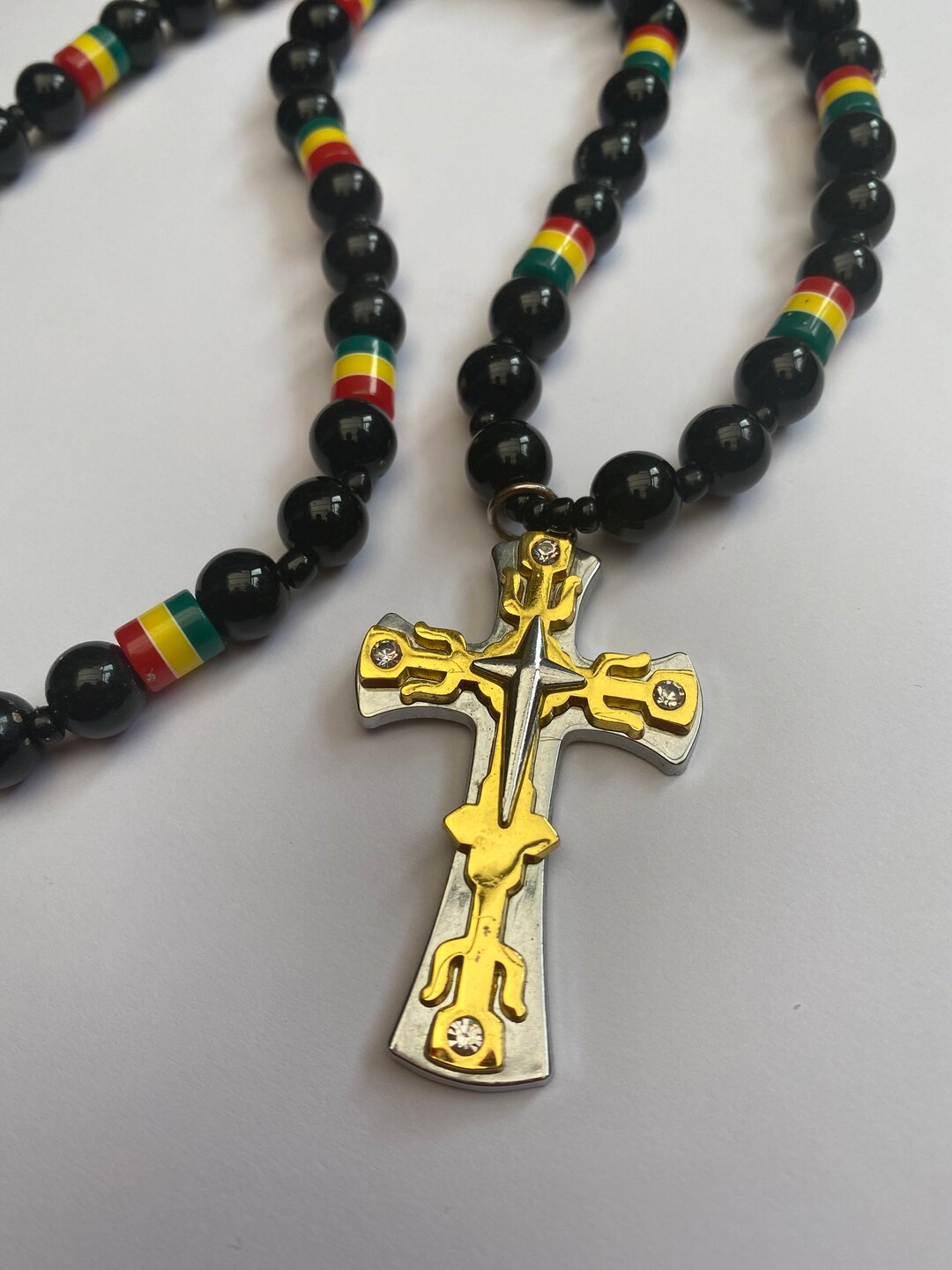 Salvation Cross Necklace Wi5h Rasta Beads - Etsy