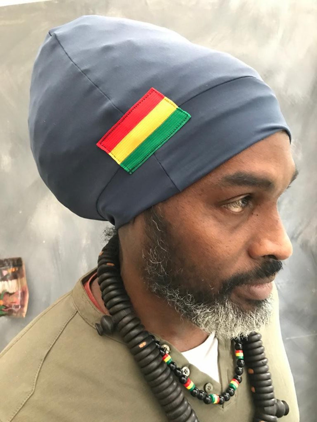 Denim Blue Rasta Hat Rasta Turban for Man Green Rasta Headwrap Rasta ...