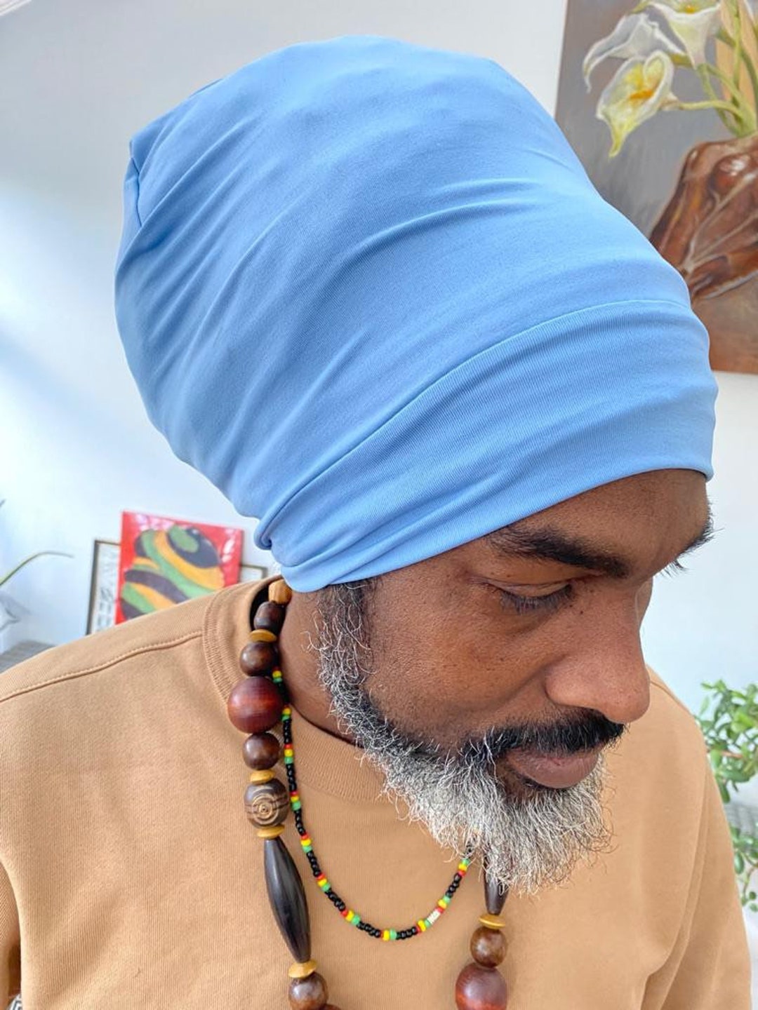 Baby Blue Rasta Hat Rasta Blue Turban for Man Blue Rasta Headwrap Rasta ...