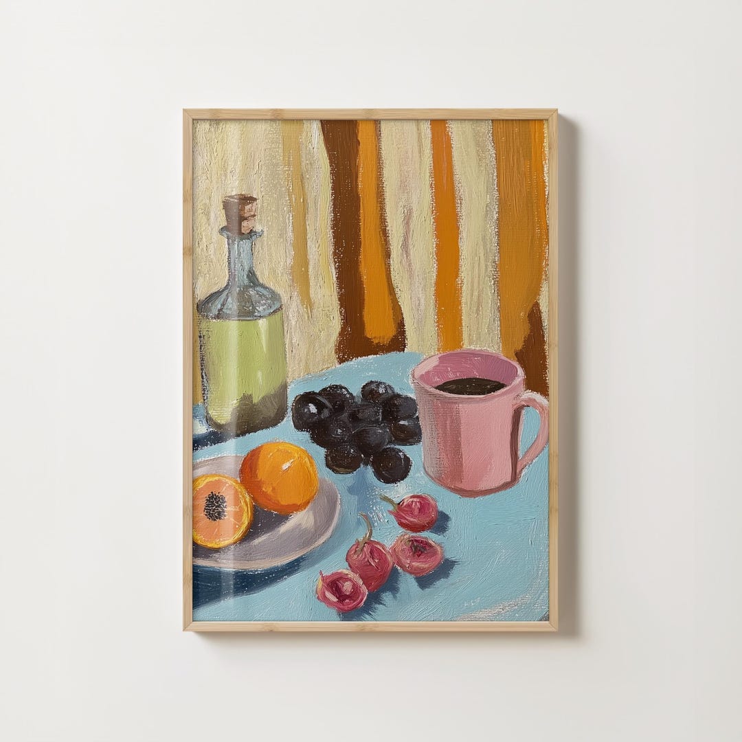 Midcentury Modern Still Life Art Print – Warm Yellow Tones With Coffee ...