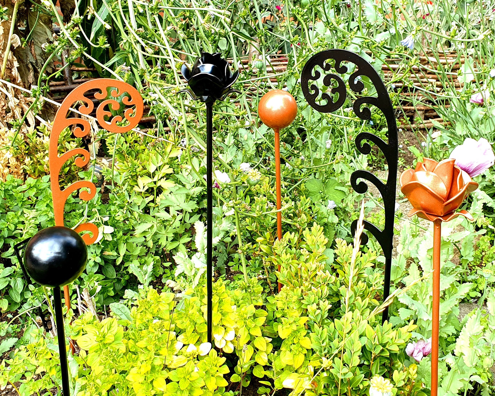 Rose Flower Metal Garden Stake - 20+ Colours, Decorative Garden Stake ...