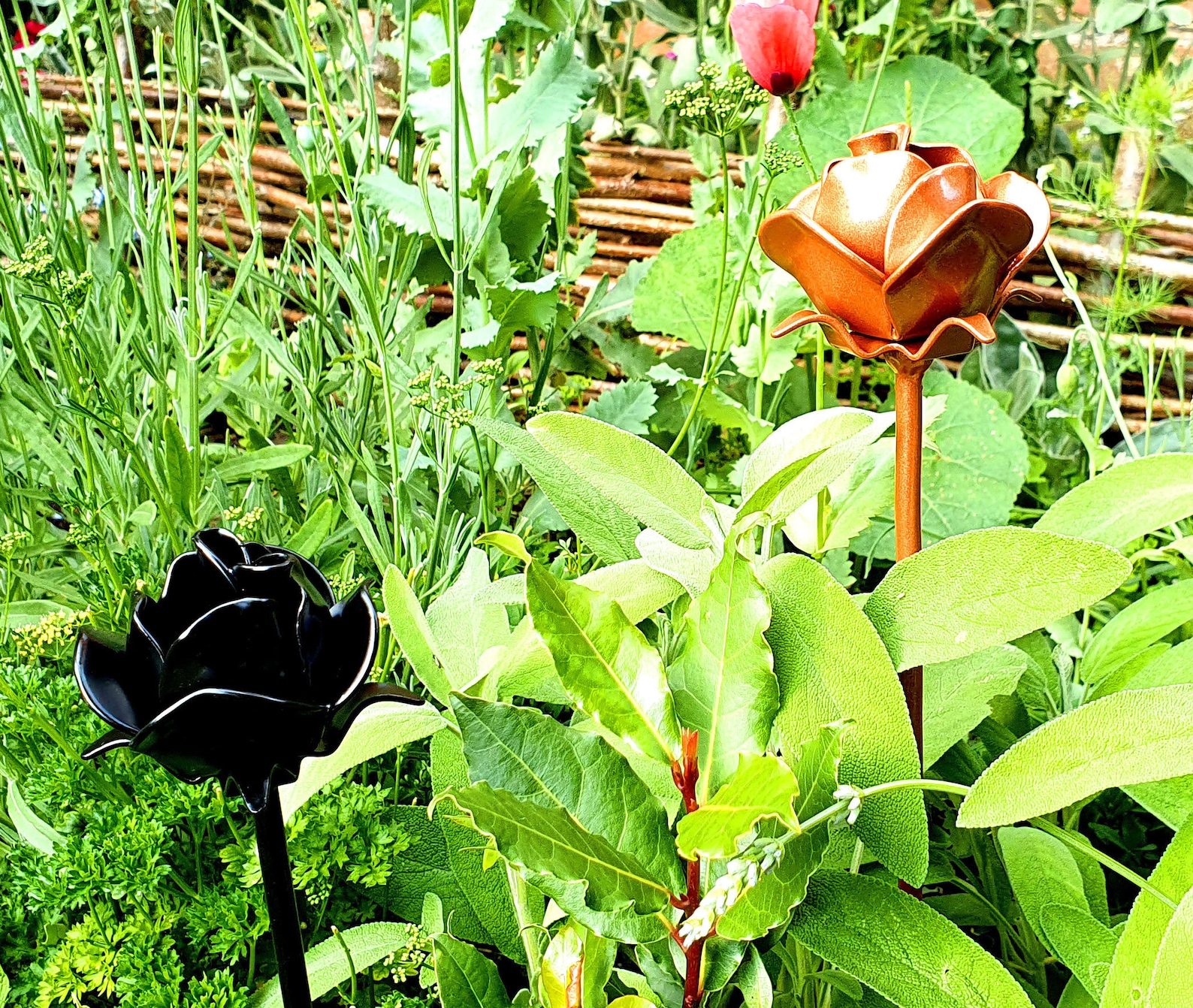Rose Flower Metal Garden Stake - 20+ Colours, Decorative Garden Stake ...