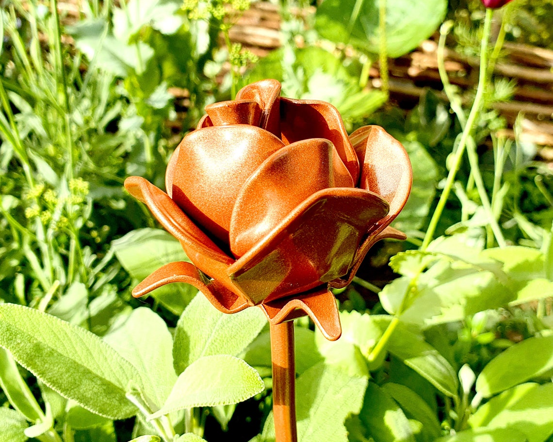 Rose Flower Metal Garden Stake 20 Colours Decorative | Etsy
