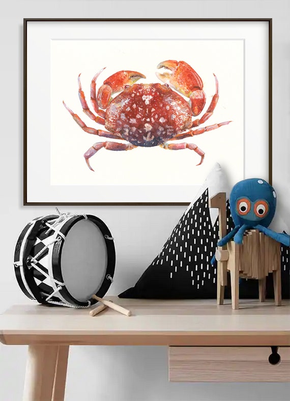Red Crab Art Print. Watercolor Giclee Print. Sea Life Wall | Etsy