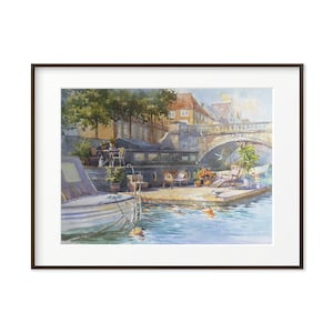 Copenhagen Houseboat Watercolor Painting: Denmark Art Print - Etsy