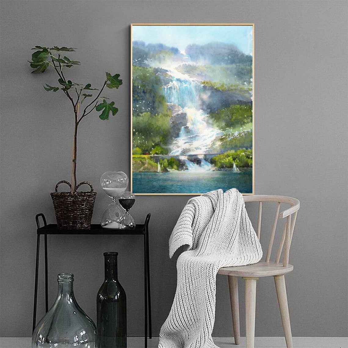Waterfall Art Print. Langfossen Waterfall Norwagian Art. - Etsy