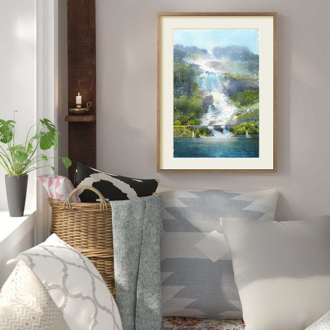 Waterfall Art Print. Langfossen Waterfall Norwagian Art. - Etsy