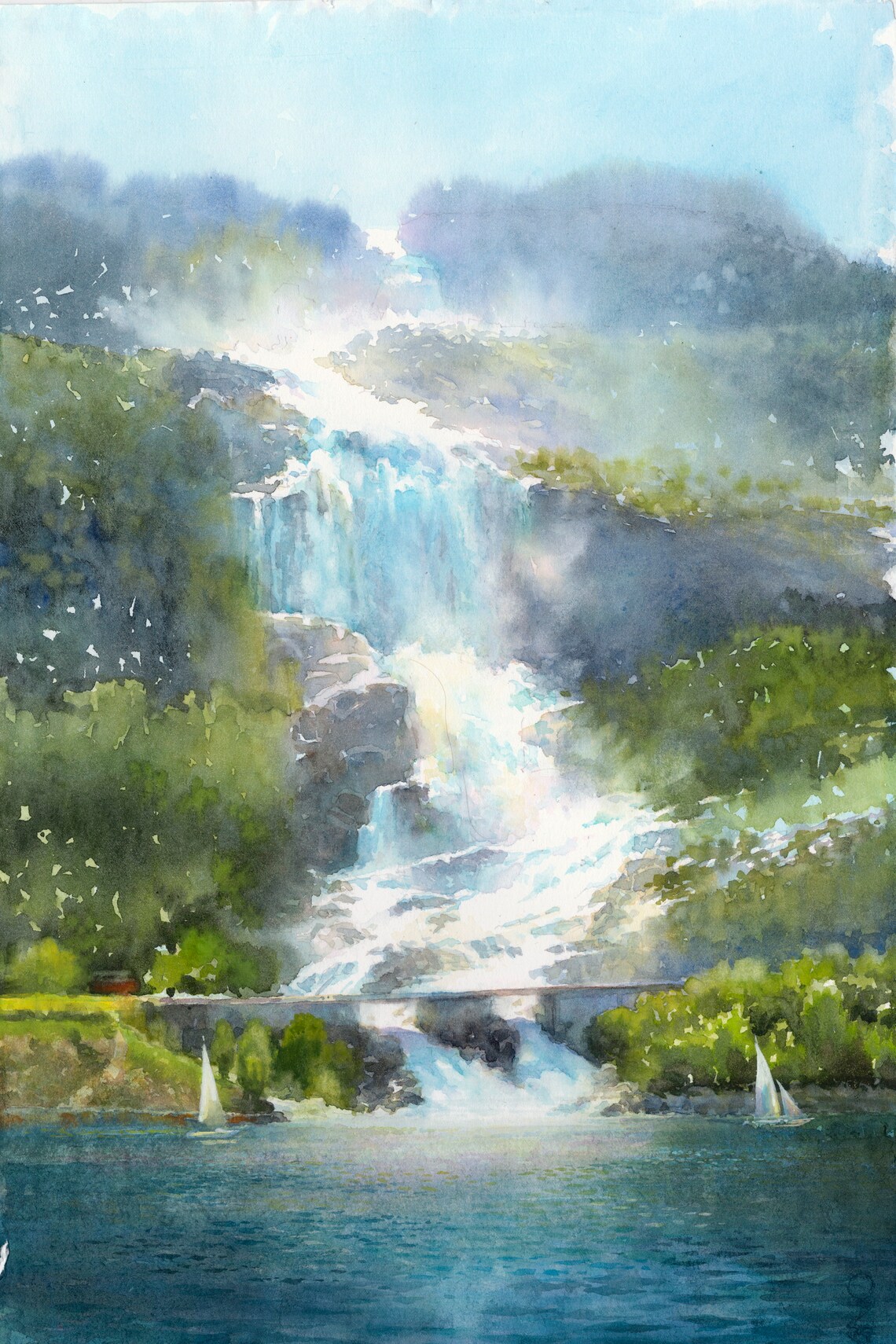 Waterfall Art Print. Langfossen Waterfall Norwagian Art. - Etsy