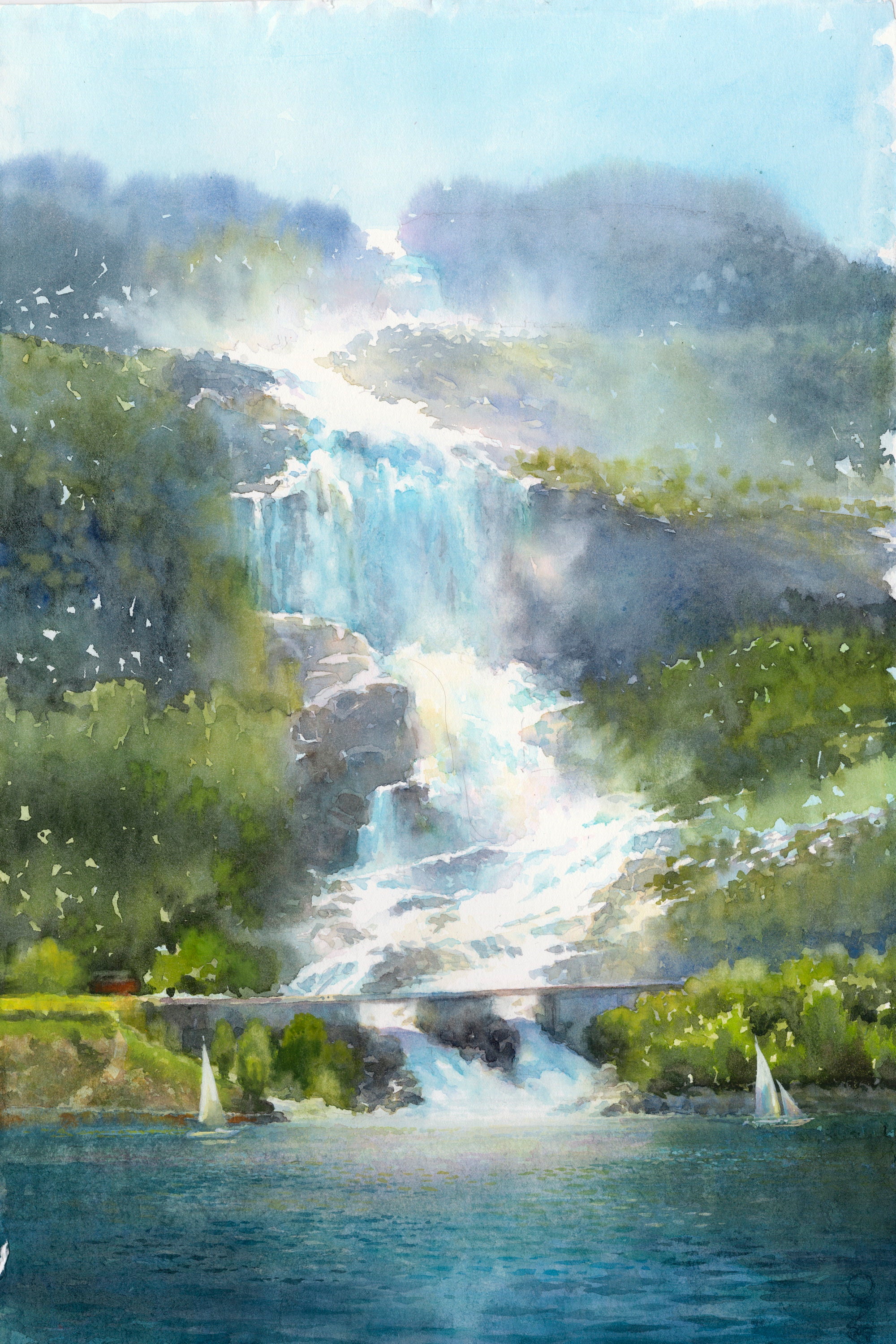 Waterfall Art Print. Langfossen waterfall Norwagian art. | Etsy