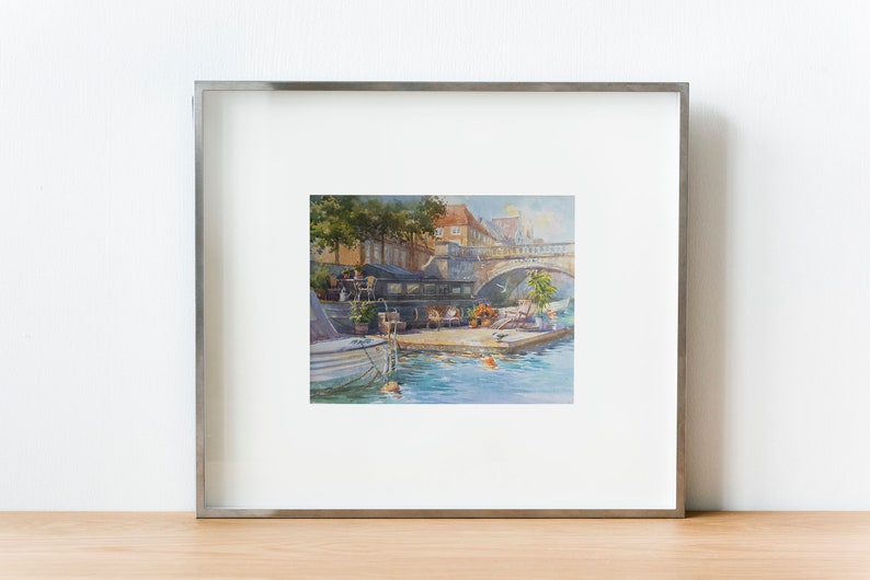 Copenhagen Houseboat Watercolor Painting: Denmark Art Print - Etsy