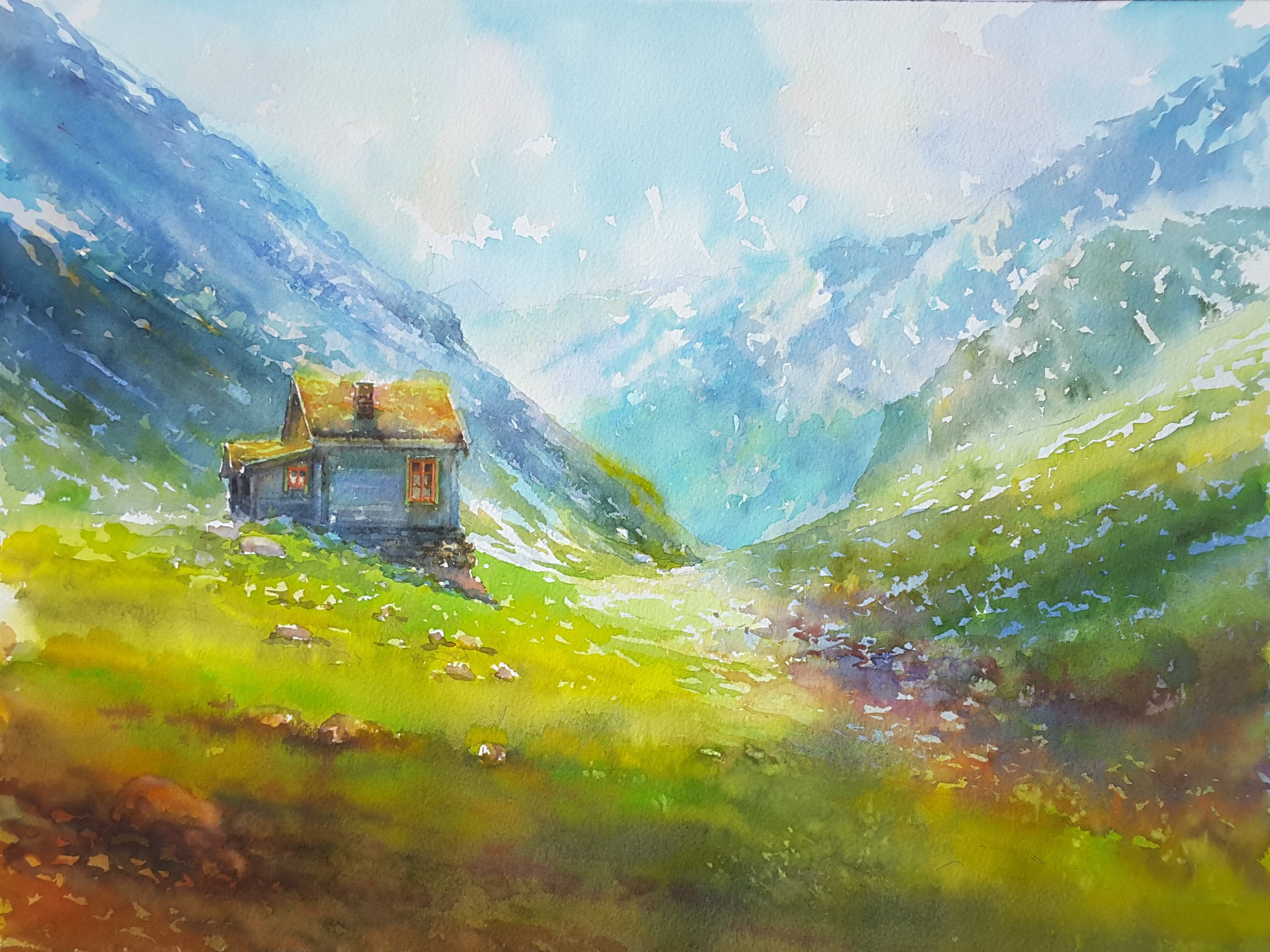 Norway Landscape Art Print From Watercolor Painting. Norway Wall Art ...
