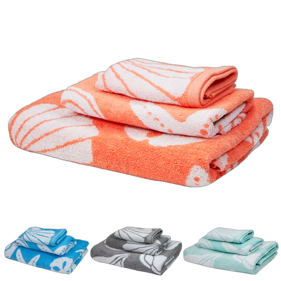3 Piece Coastal Bathroom Towel Set Seashell Pattern Color - Etsy