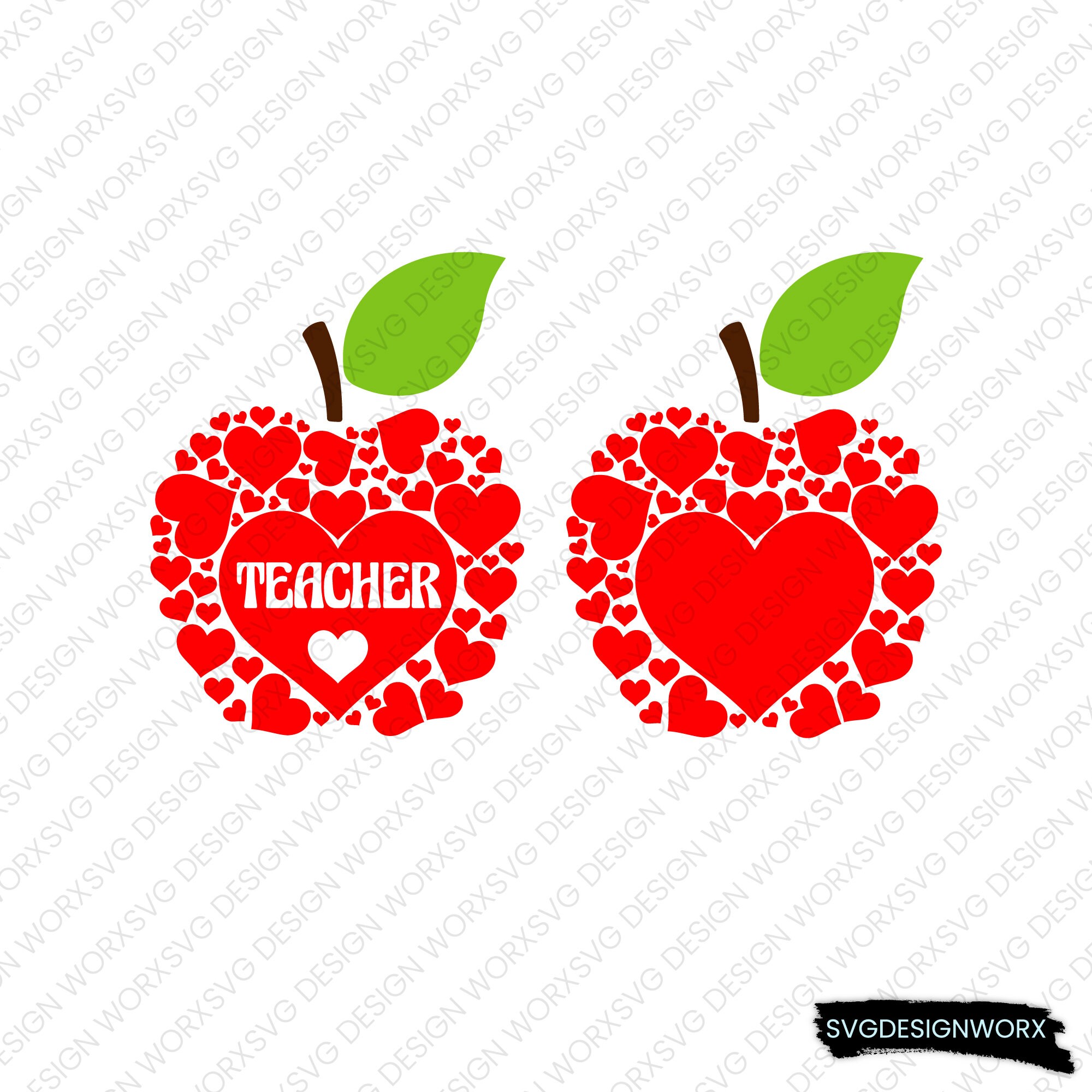 Teacher Apple With Hearts Clipart, Teacher Appreciation Svg, PNG, Cut ...