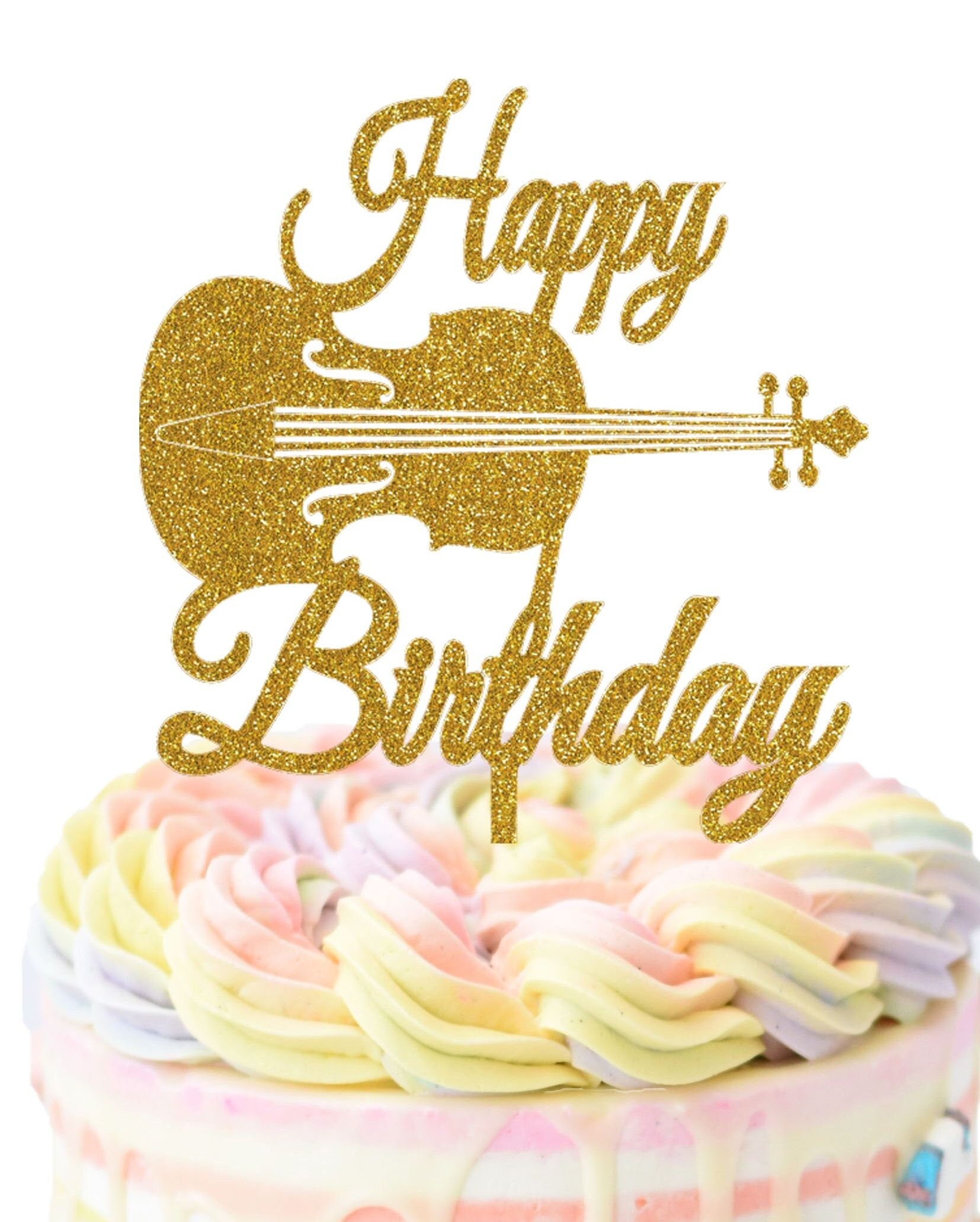 Happy Birthday With Violin Cake Topper - Etsy