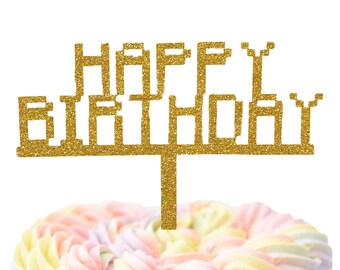 8 Bit Happy Birthday Cake Topper, Retro, Game Lovers, Wood Cake Topper ...