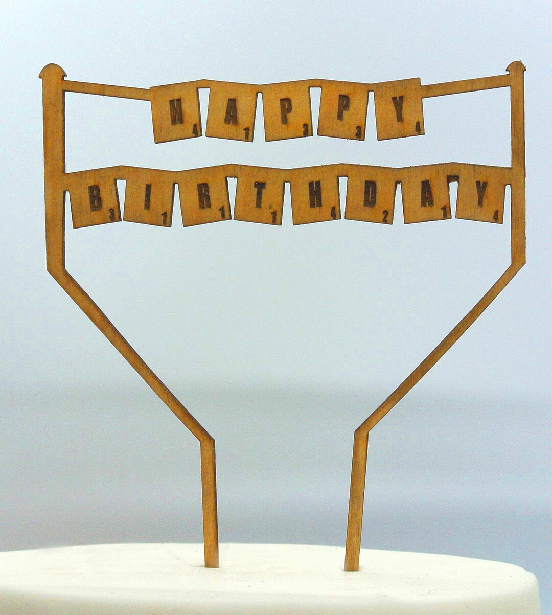 Happy Birthday scrabble Banner Cake Topper, Banner Cake Topper, Wood ...
