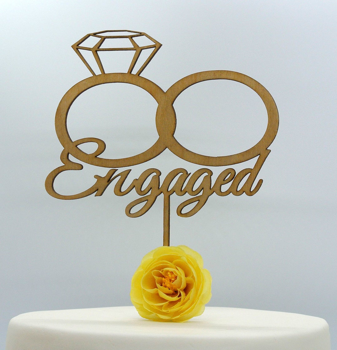Engaged Cake Topper With Two Rings, Engagement Celebration Cake Topper ...