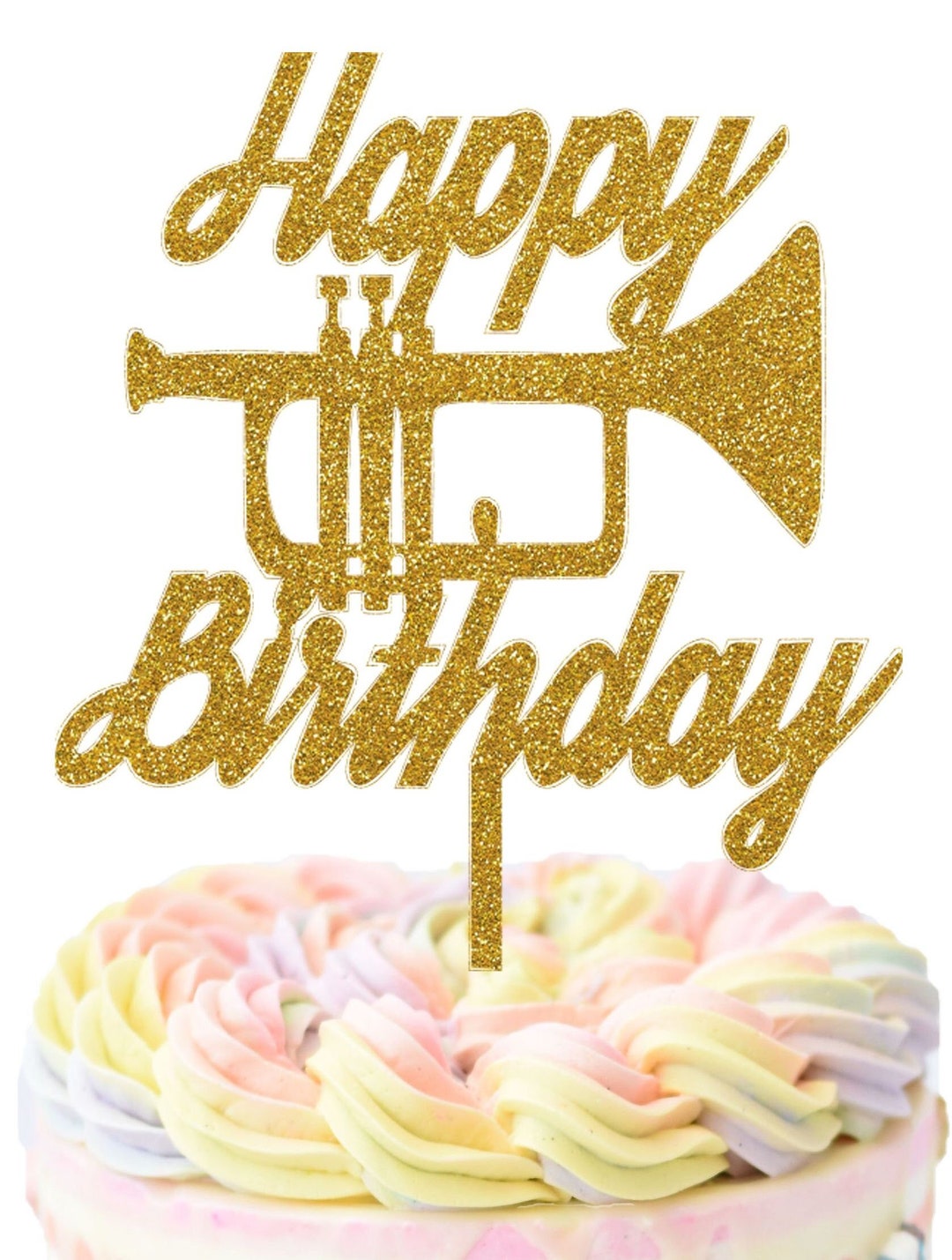 Happy Birthday With Trumpet Cake Topper - Etsy