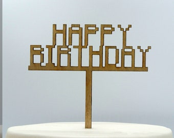 Retro Happy Birthday Cake Topper - Etsy UK