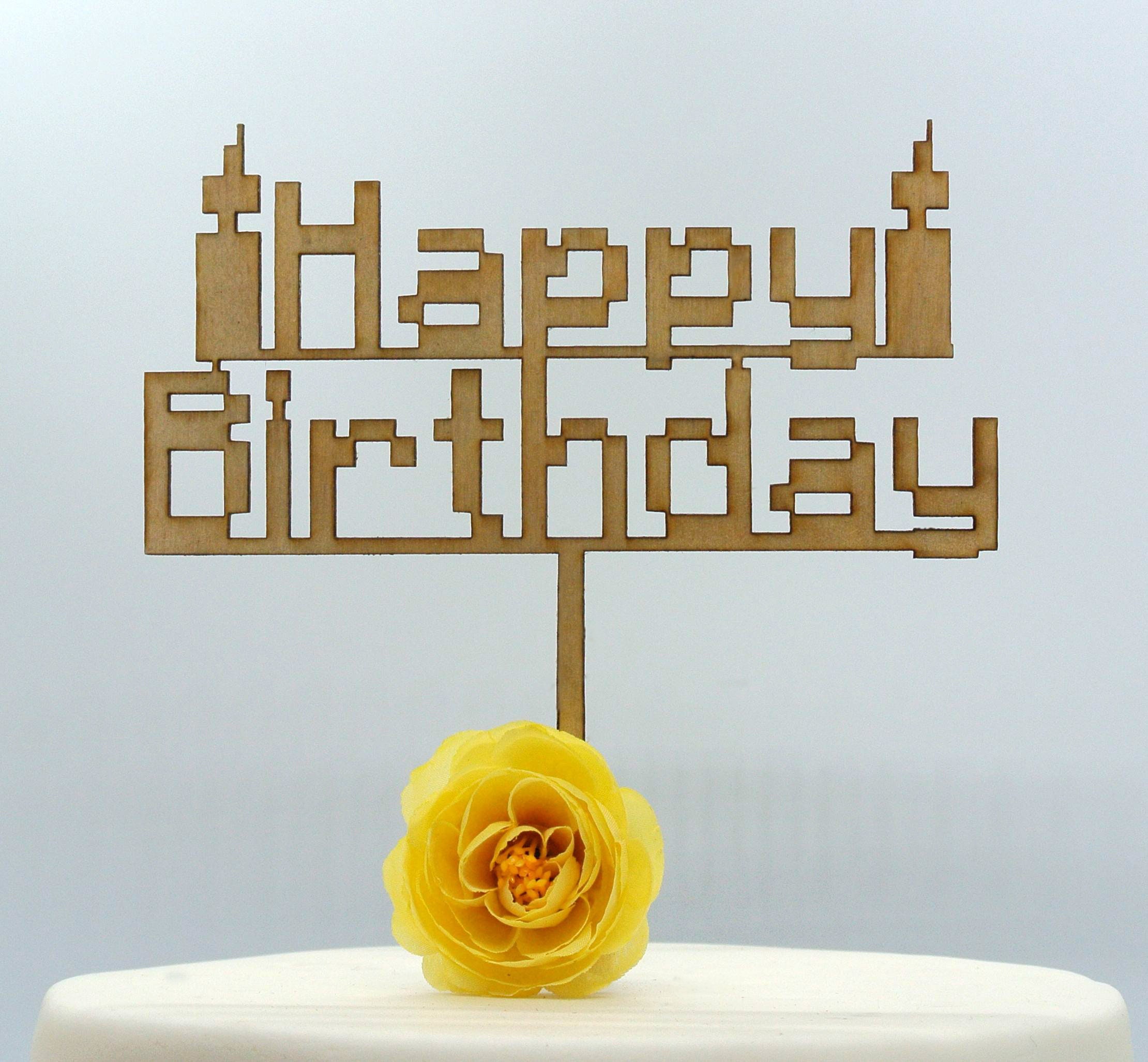8 Bit Happy Birthday With Candles Wood Cake Topper - Etsy UK