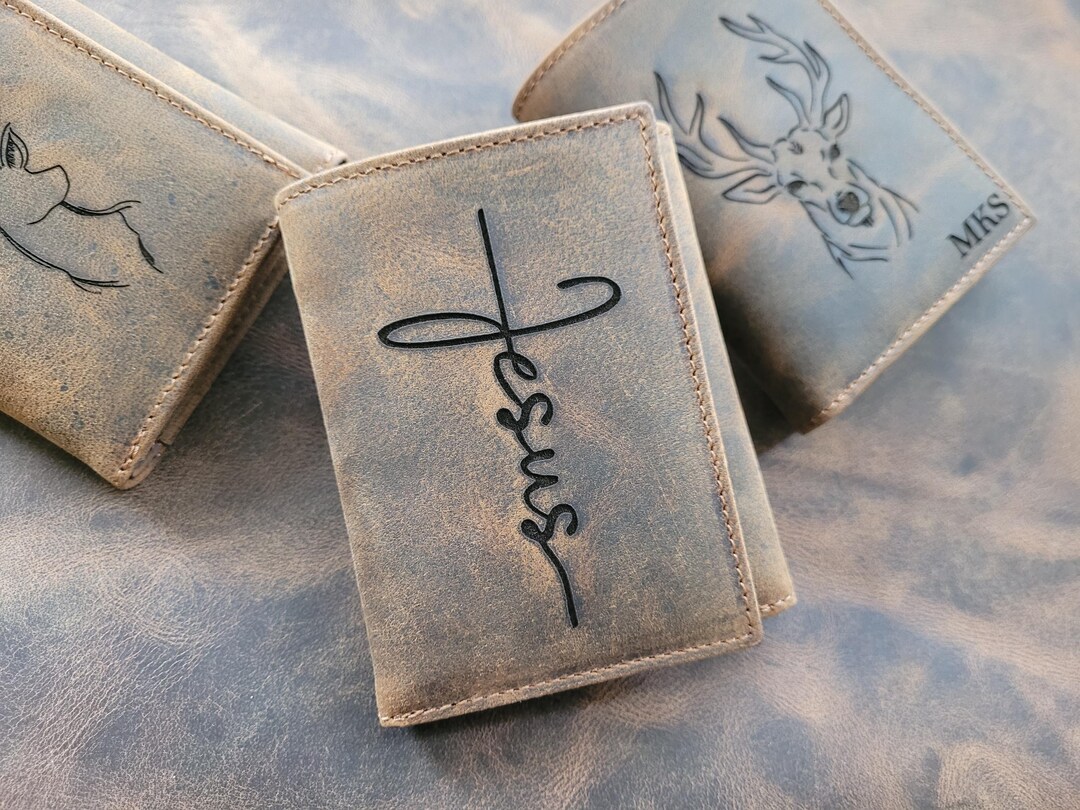 Personalized Leather Trifold Wallet: Jesus Cross, RFID Blocking - Etsy