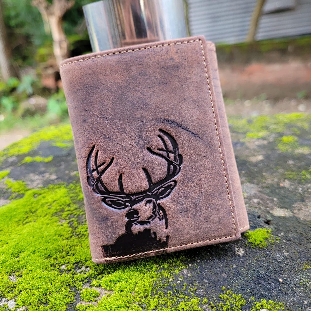 Personalized Deer Trifold Wallet Anniversary Gift Mens Wallet Engraved ...