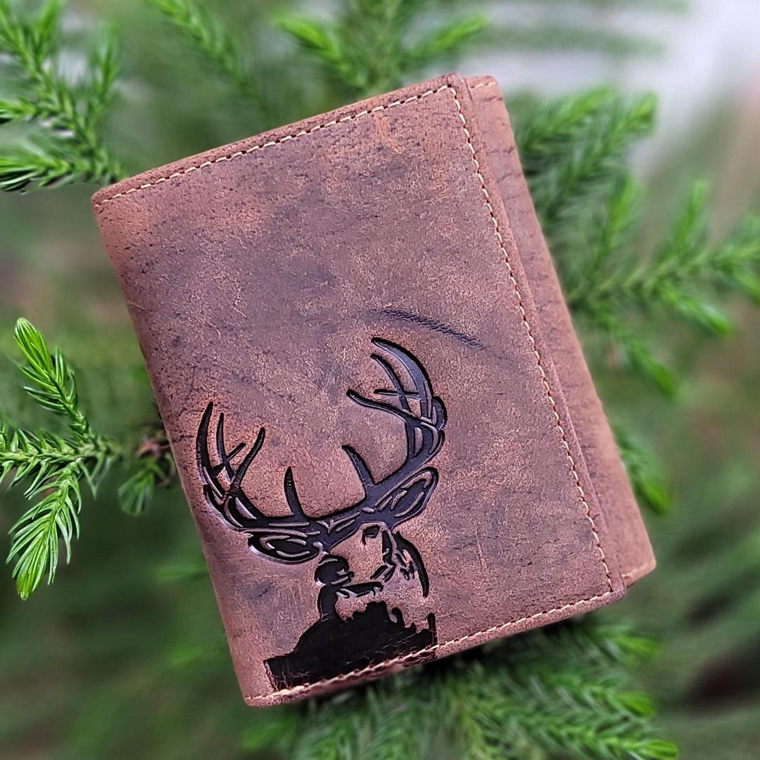 Personalized Deer Trifold Wallet Anniversary Gift Mens Wallet Engraved ...