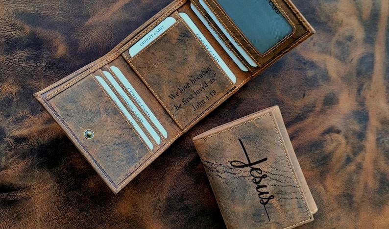Personalized Leather Trifold Wallet: Engraved Cross, Christian Gift - Etsy