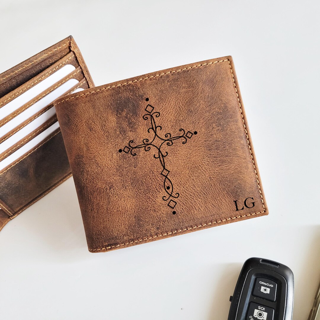 Personalized Leather Cross Wallet: Custom Engraved Dad Gift - Etsy