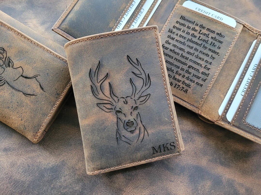 Fathers Day Gift Wild Deer Hunting Genuine Leather Wallet for Papa Deer ...
