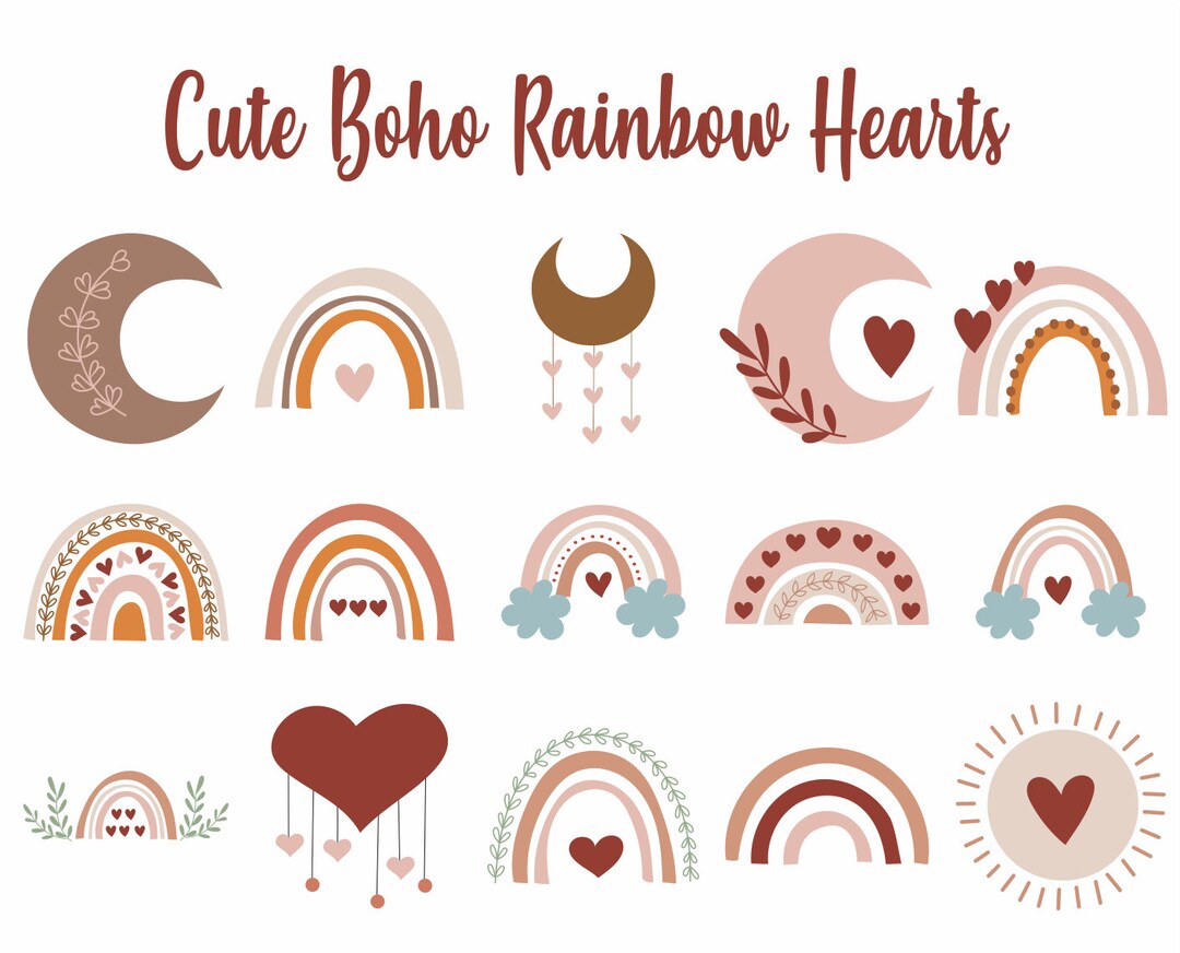 Boho Rainbow Svg Bundle Cute Rainbow Printable Digital Prints Hearts ...