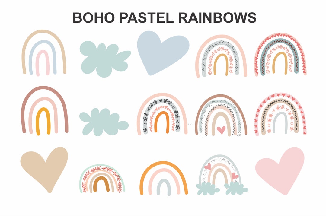 Boho Rainbow Svg Bundle Cute Rainbow Printable Digital Prints Moon ...