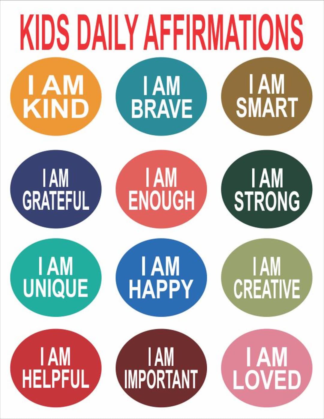 Kids Positive Affirmations Printable Kids Inspirational Quote Wall Art ...